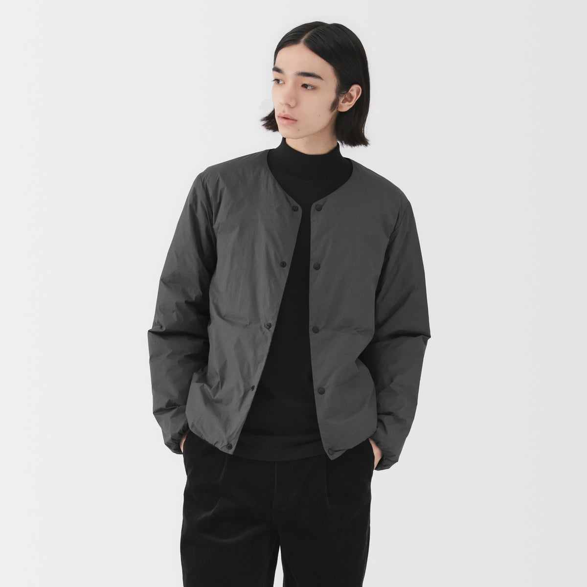 Lightweight Down Collarless Jacket | Men's Outerwear | MUJI USA