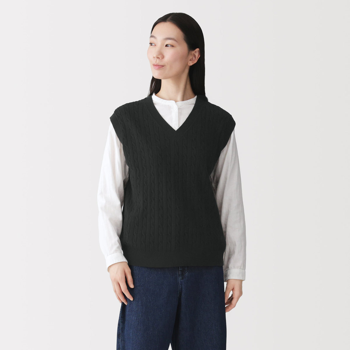 Cotton Blend Cable Vest | Women's Knitwear | MUJI USA