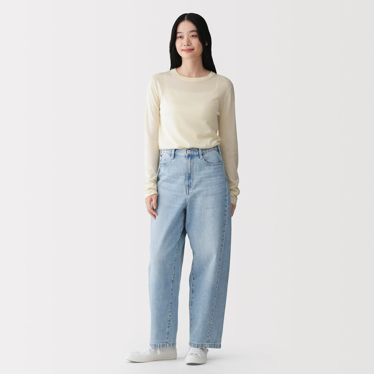 Kapok Blend Denim Cocoon Pants | Women's Barrel Jeans | MUJI USA